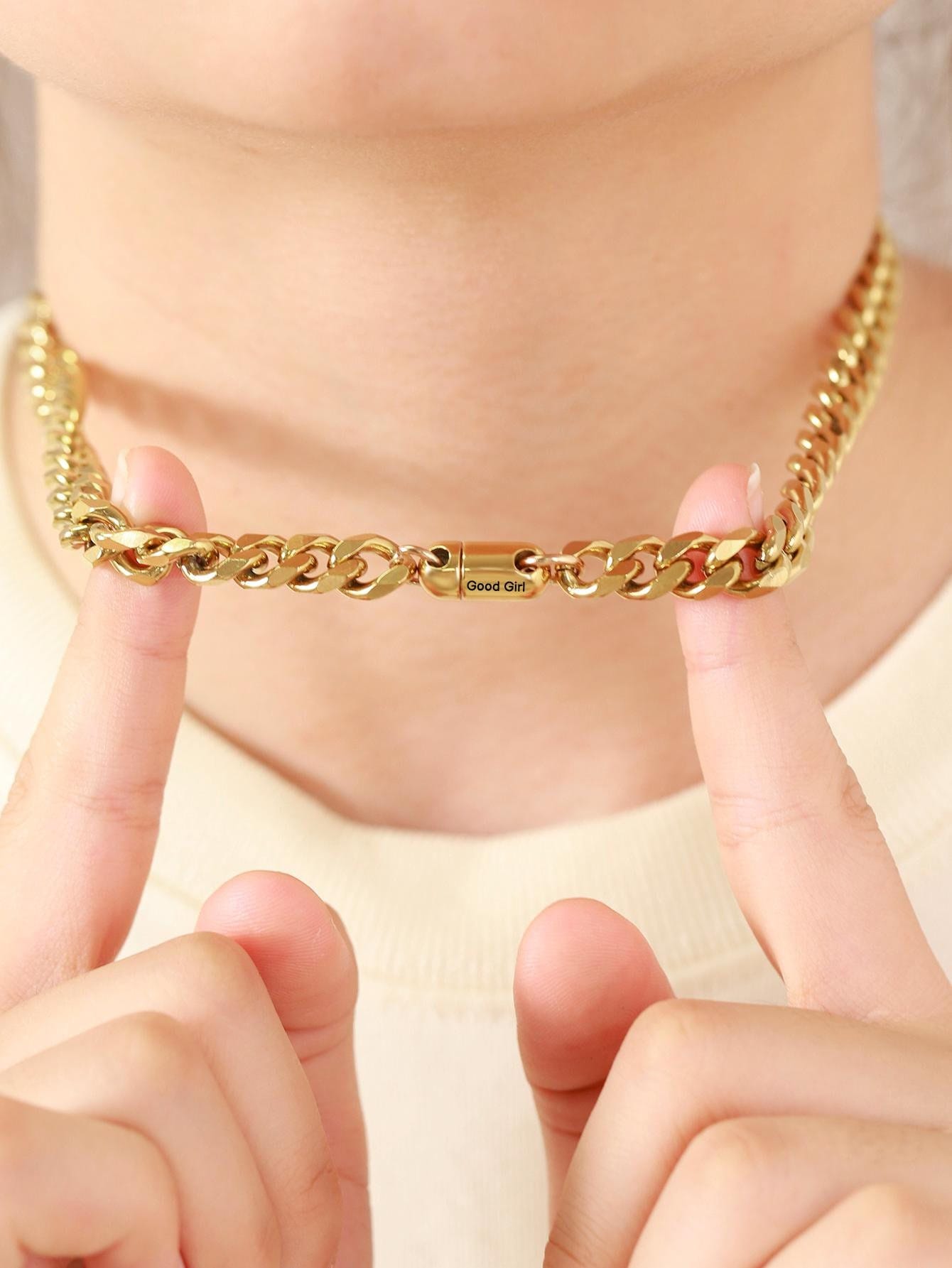 Hex Lock Collar BDSM – Gold Submissive Cuban Chain